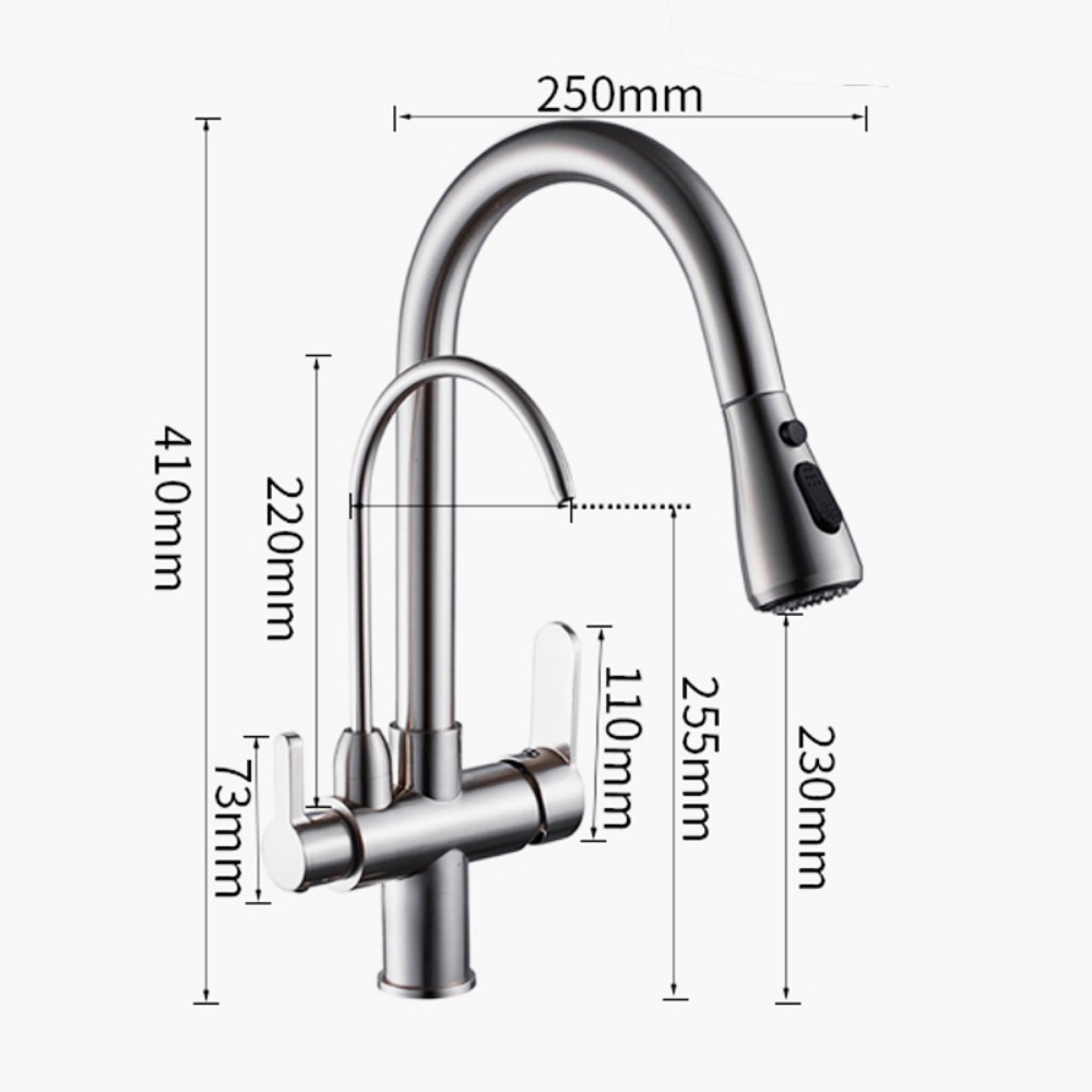 3-way reverse osmosis faucet, extractable, curved lines Apolo series